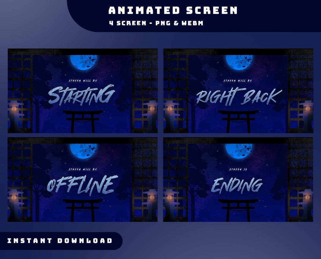 Torri Night Animated Stream Screen Overlay Package, Blue Night Twitch ...