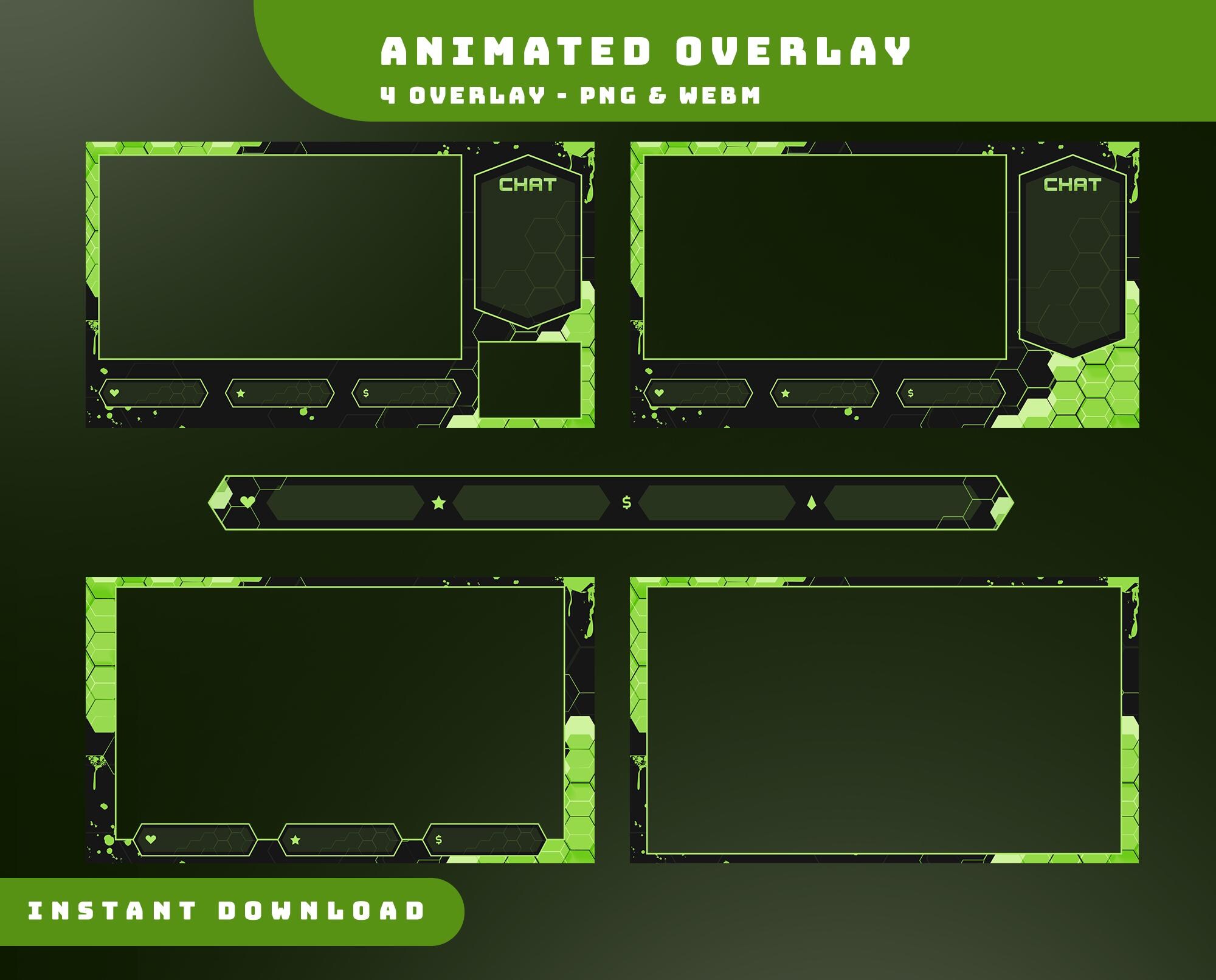 Neon Hexagrid Animated Stream Overlay Package, Green Neon Stream Gaming ...
