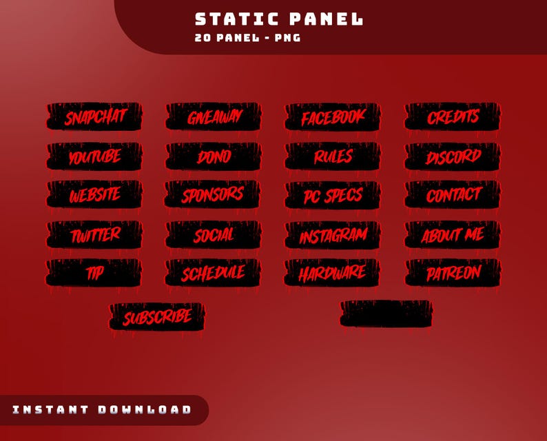 Blood Drip Static Panel Stream Overlay Package, Red Black Horror Panel ...
