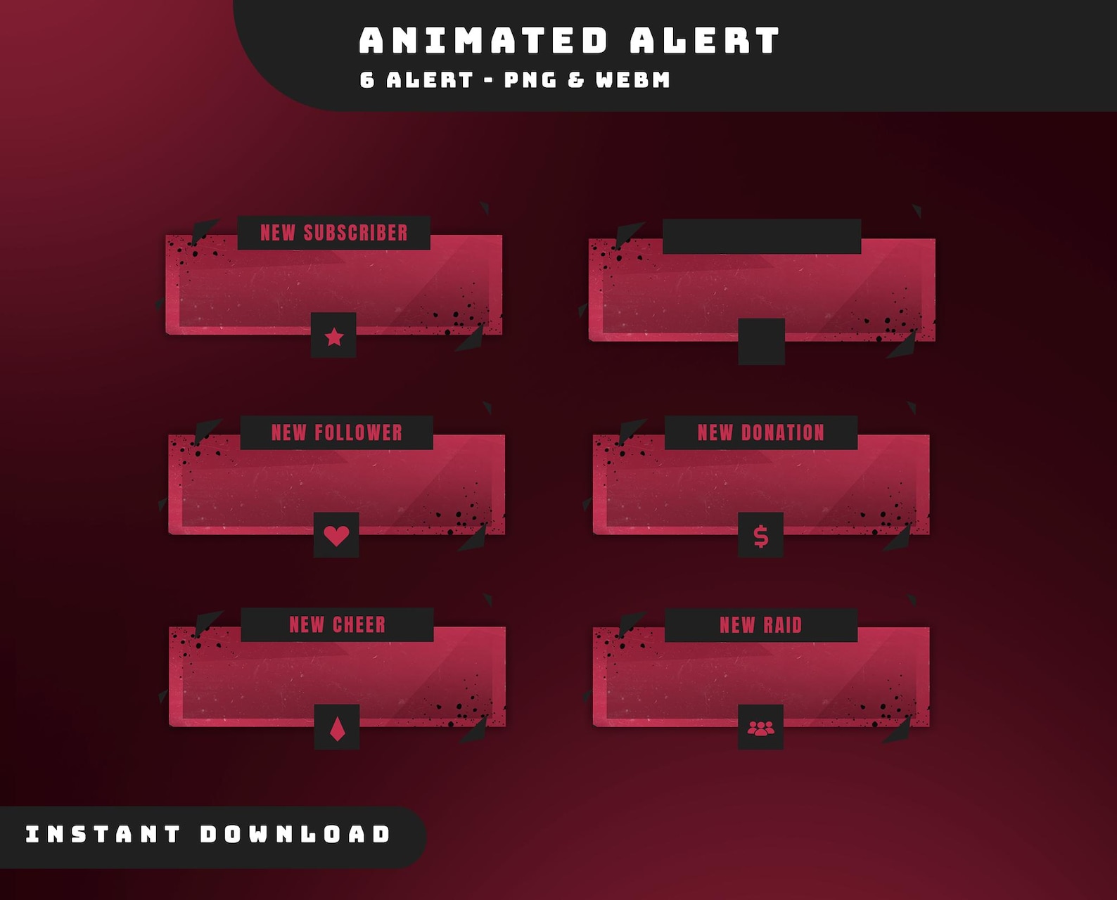 Red Bound Animated Stream Alert Overlay Package, Streamer Alerts Red ...