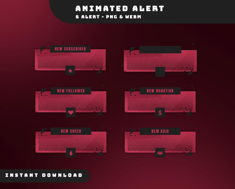 Red Bound Animated Stream Alert Overlay Package, Streamer Alerts Red ...