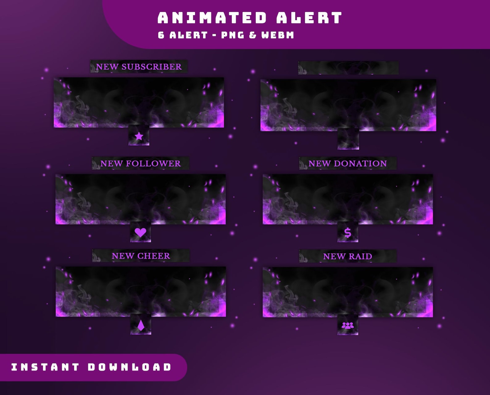 Glitch Flare Animated Stream Overlay Package, Purple Animated Overlay ...