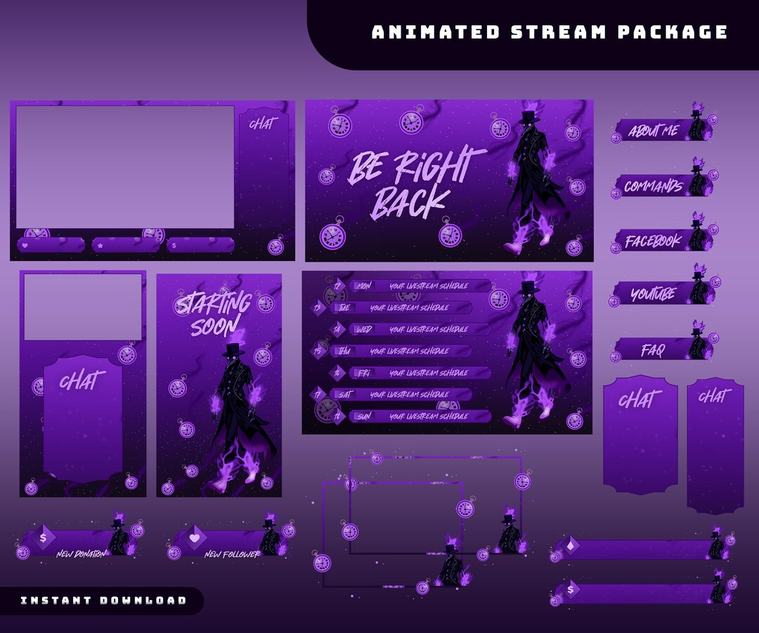 Shadow of the Hour Animated Stream Overlay Package, Tiktok Overlay ...