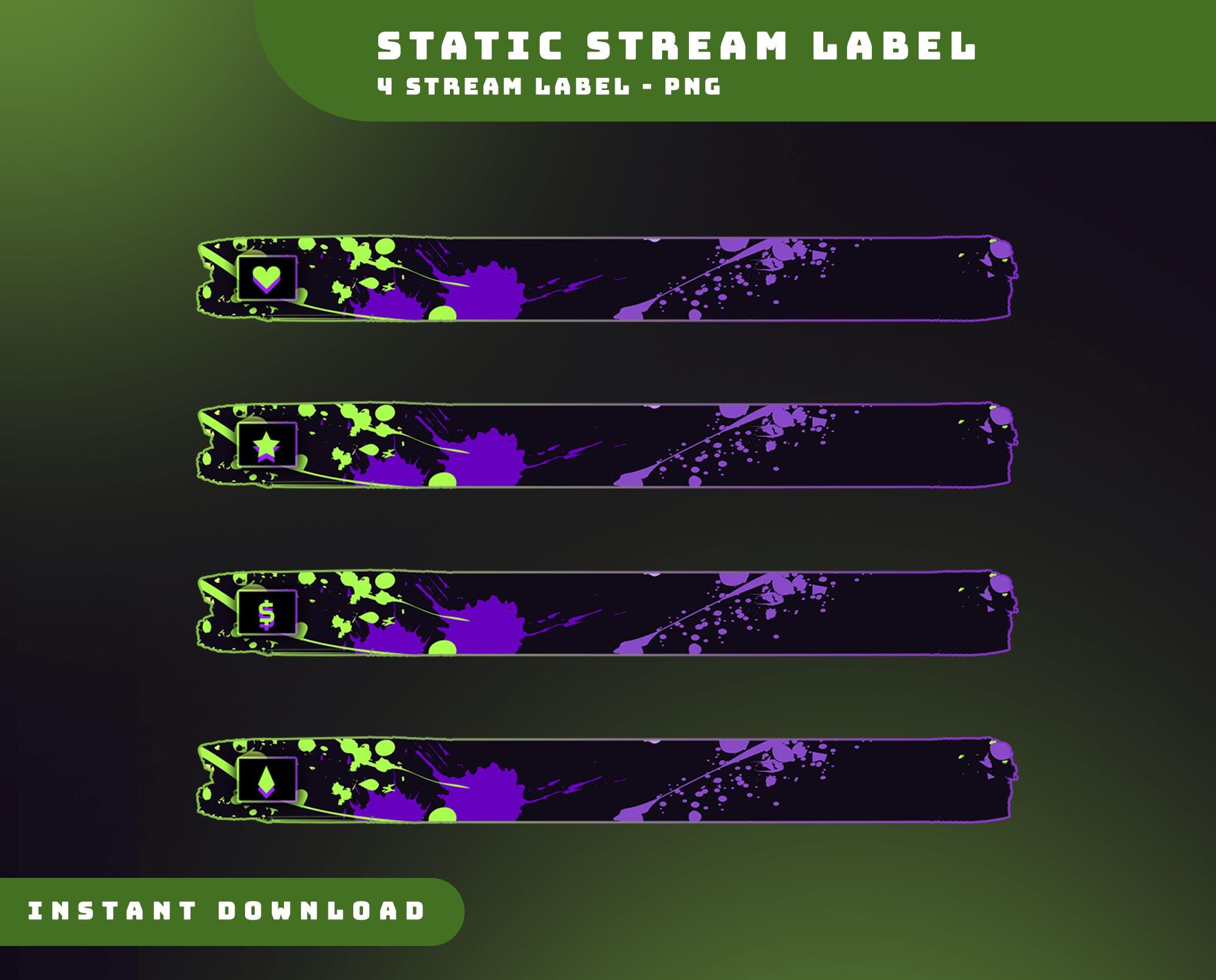 Ink Splatter Animated Stream Overlay Package, Purple and Green Stream ...