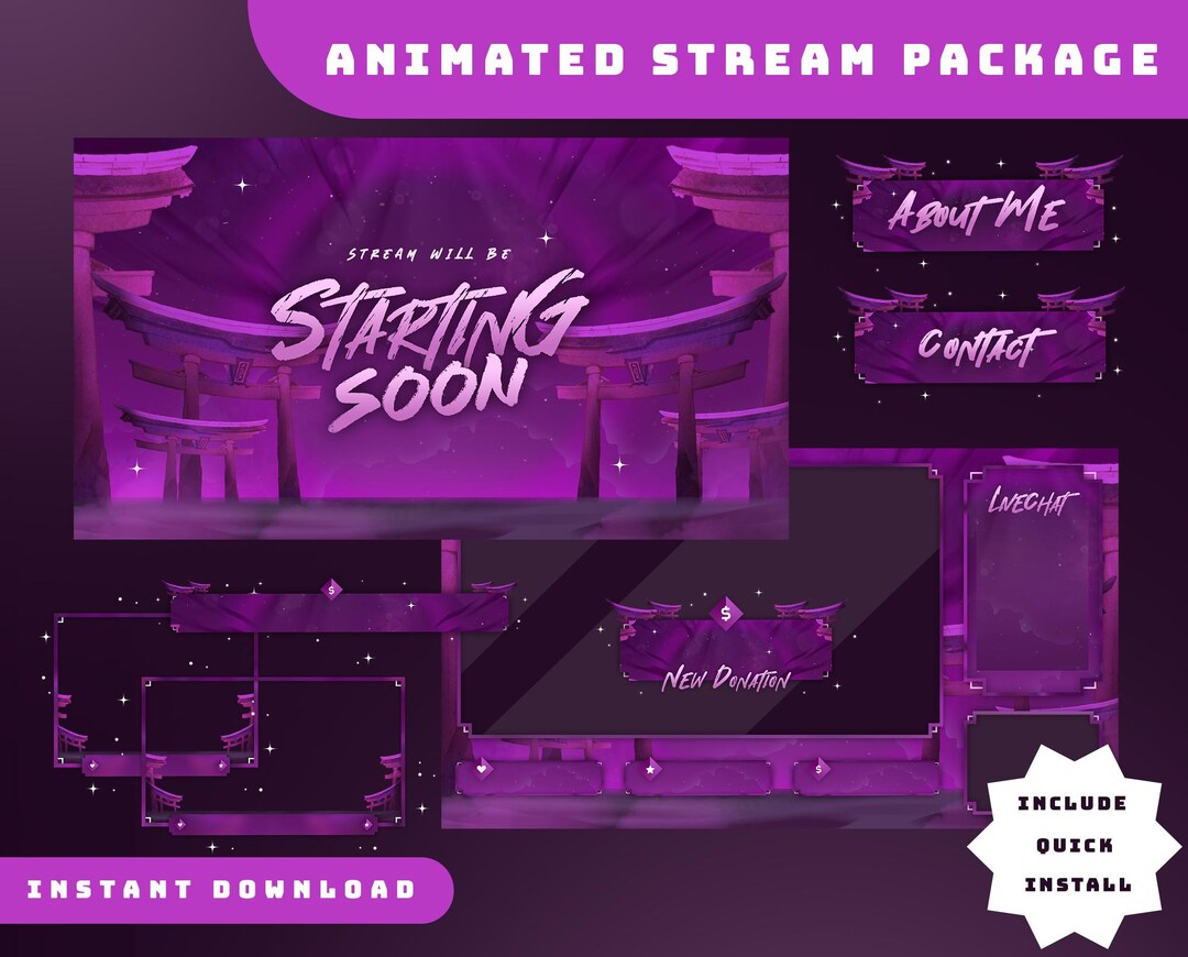 Astral Gate Animated Stream Overlay Package, Purple Realm Stream Overlay, Cyber Mystic Vtuber ...