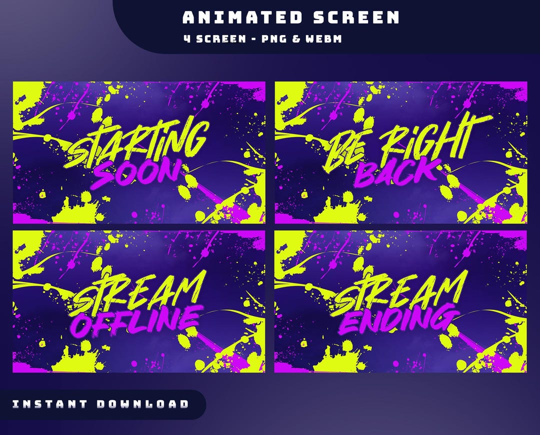 Splash Zone Animated Stream Screen Vtuber Package, Purple Yellow Pink ...
