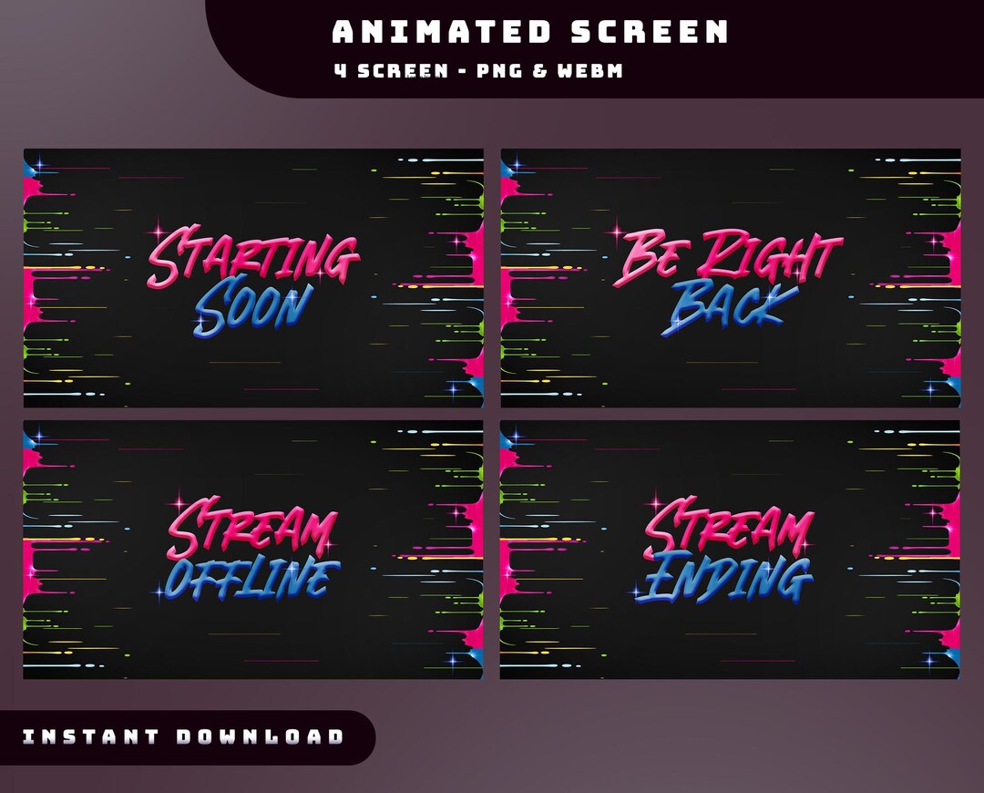 Color Drip Animated Stream Screen Overlay Package, Neon Overlay ...