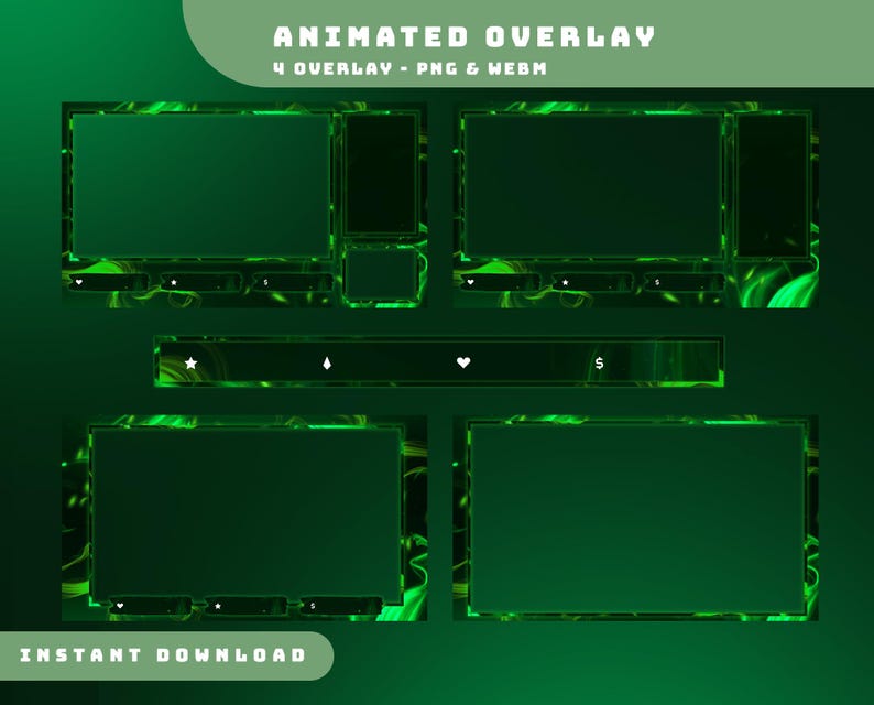 Mystical Green Animated Stream Overlay Package, Green Smoke Overlay ...