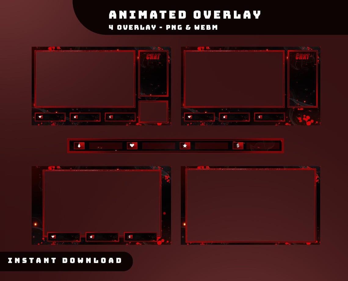 Blood Veil Animated Stream Overlay Package, Crimson Flames Darkness ...