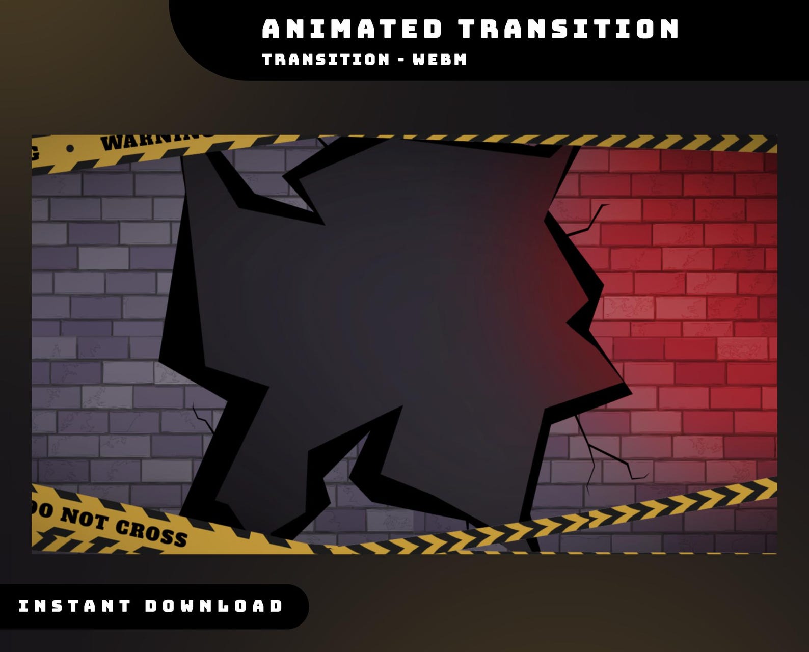 Wall Crash Animated Stream Overlay Package, Do Not Cross Overlay, Dark ...