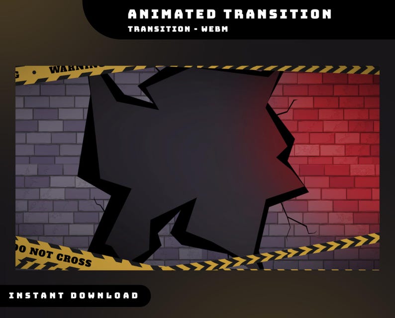 Wall Crash Animated Stream Overlay Package, Do Not Cross Overlay, Dark ...