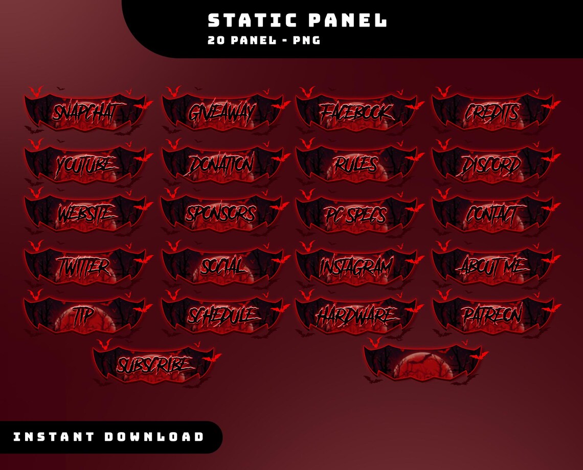 Ghoul Vision Static Panel Stream Overlay Package, Red Black Streamer ...