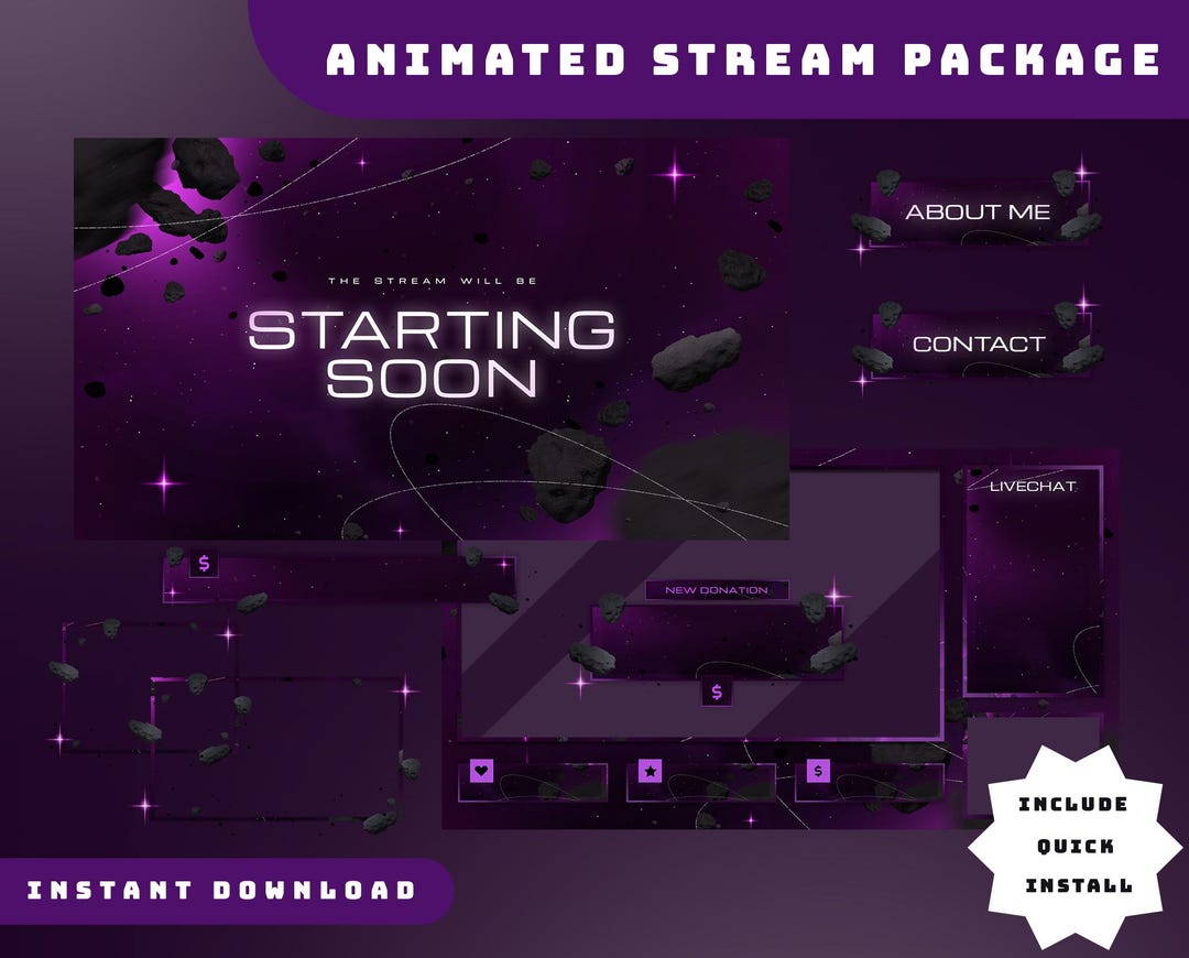 Galaxium Surge Animated Stream Overlay Package, Space Theme Stream ...