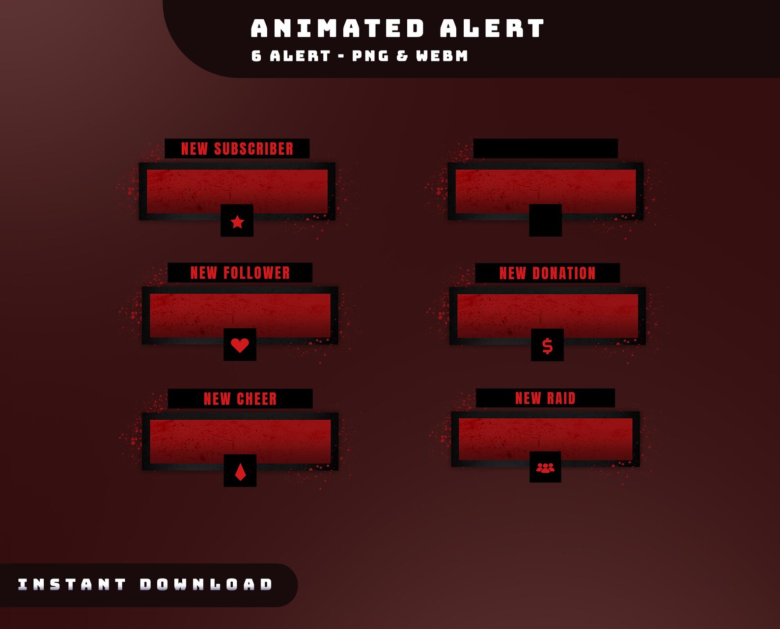 Blood Stain Animated Stream Overlay Package, Red Black Stream, Grunge ...