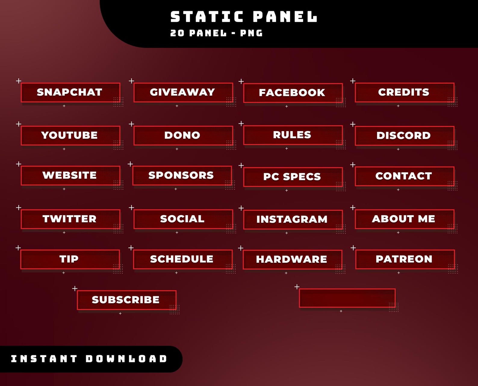 Red Line Static Panel Stream Overlay Package, Red Pixel Twitch Panel ...