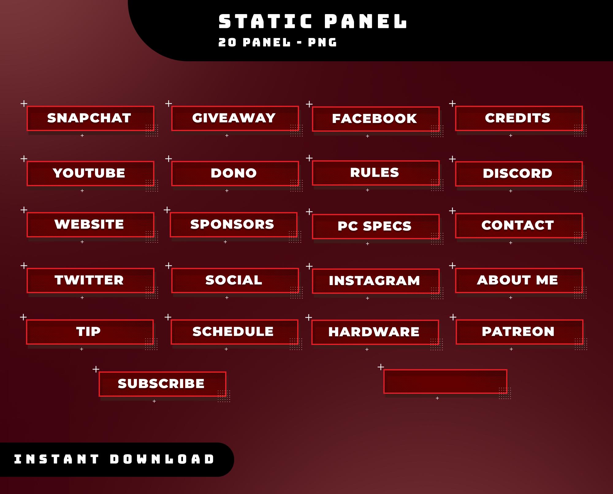 Red Line Static Panel Stream Overlay Package, Red Pixel Twitch Panel ...