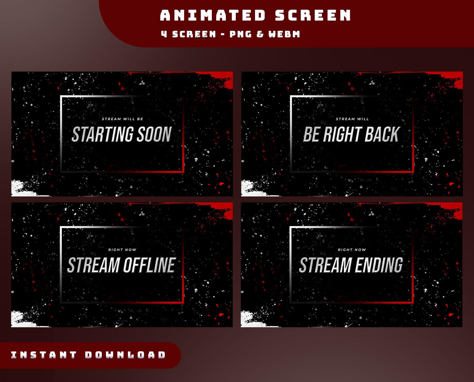 Grunge Storm Animated Stream Overlay Package, Red Black Stream Design ...