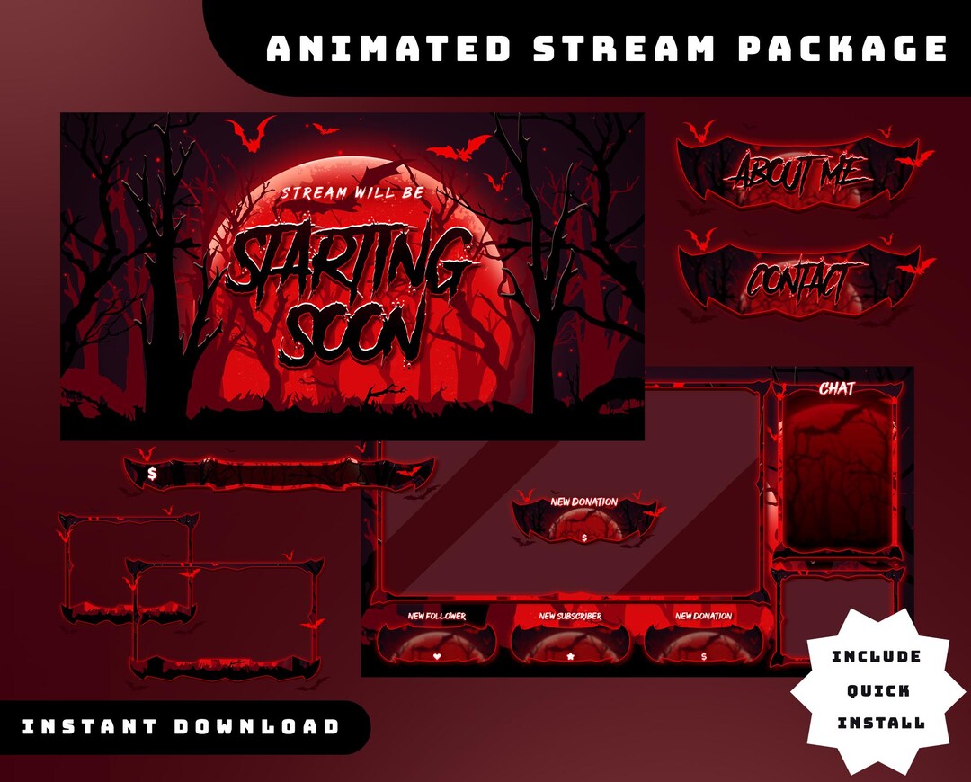 Ghoul Vision Animated Stream Overlay Package, Red Moon Streaming ...