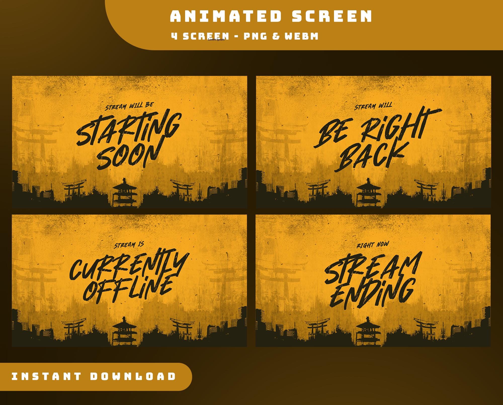 Saffron City Animated Stream Screen Overlay Package, Yellow Tori Vtuber ...