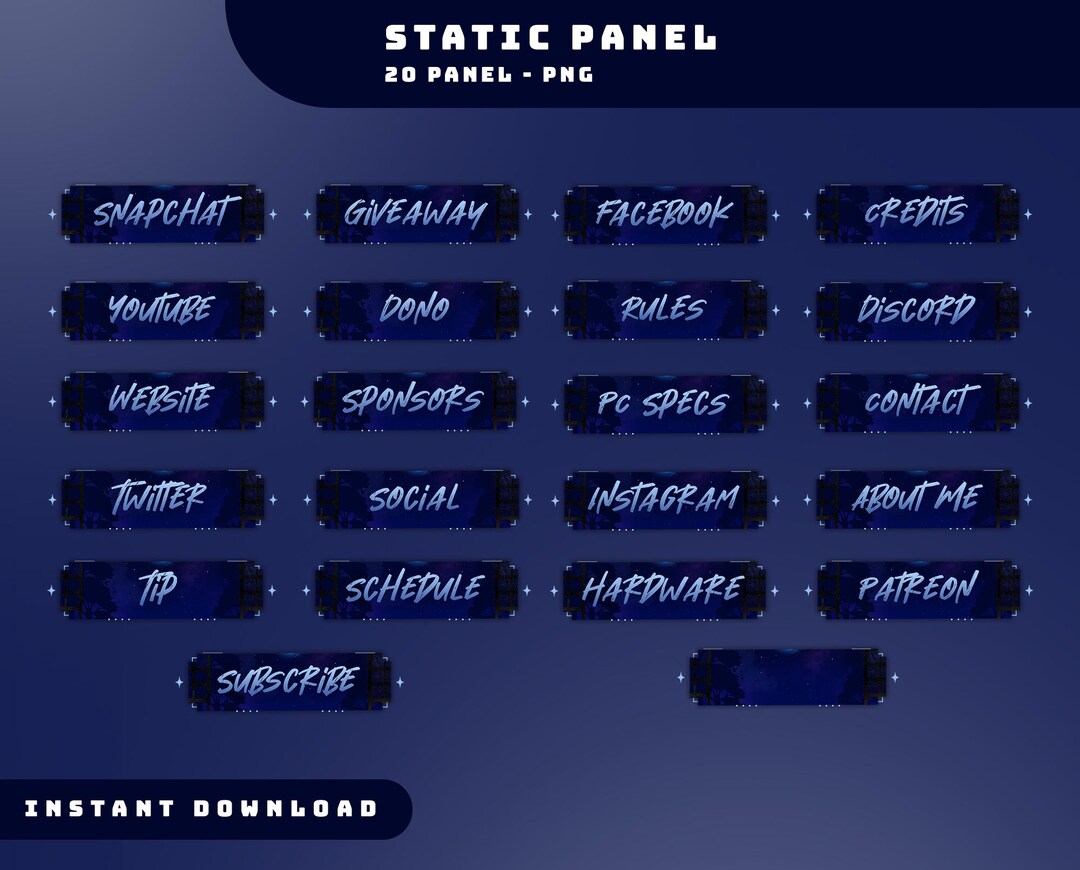 Torri Night Static Panel Stream Overlay Package, Blue Stream Panel ...
