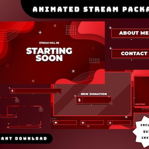 Red Line Animated Stream Overlay Package, Dark Red Streaming Overlay ...