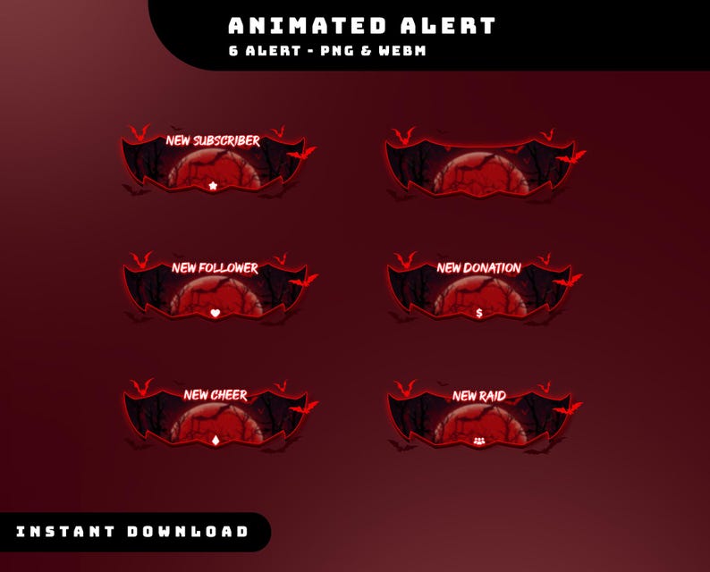 Ghoul Vision Animated Stream Alert Overlay Package, Red Moon Stream ...