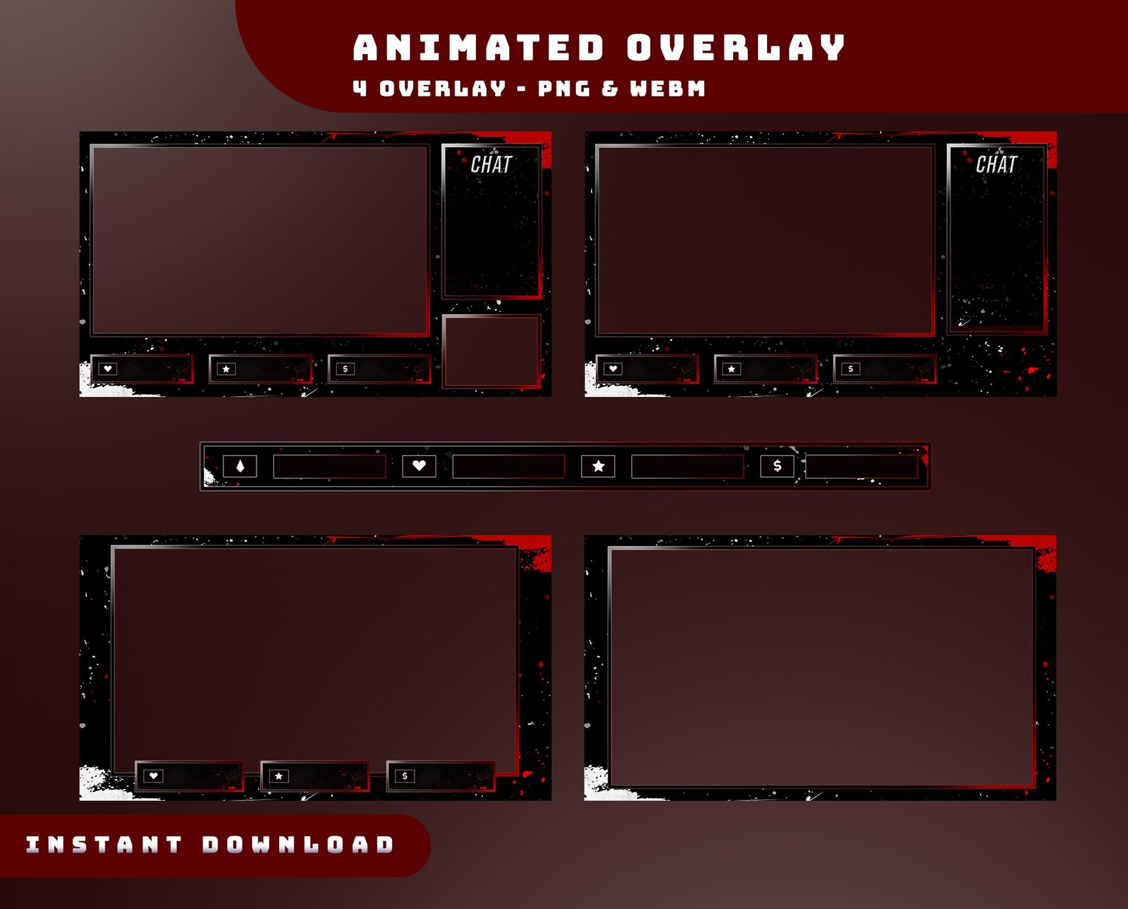 Grunge Storm Animated Stream Overlay Package, Red Black Stream Design ...