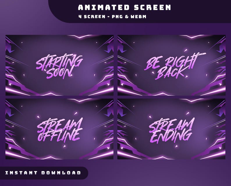 Ultraviolet Burst Animated Stream Overlay Package, Purple Neon Overlay ...
