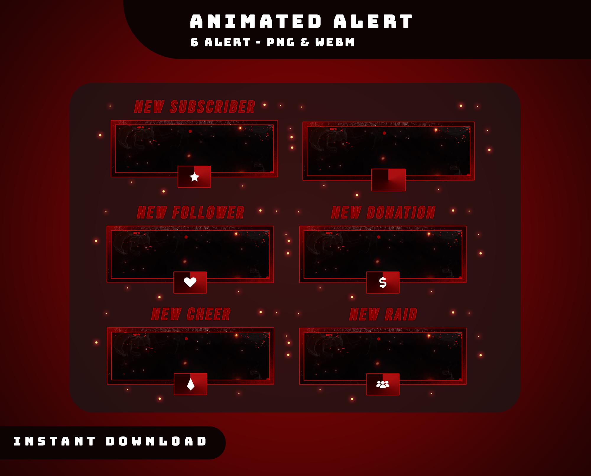 Blood Veil Animated Stream Alert Overlay Package, Crimson Flames ...