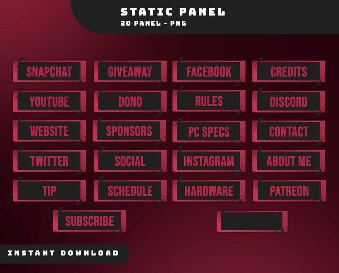 Red Bound Static Panel Stream Overlay Package, Dark Theme Panels ...