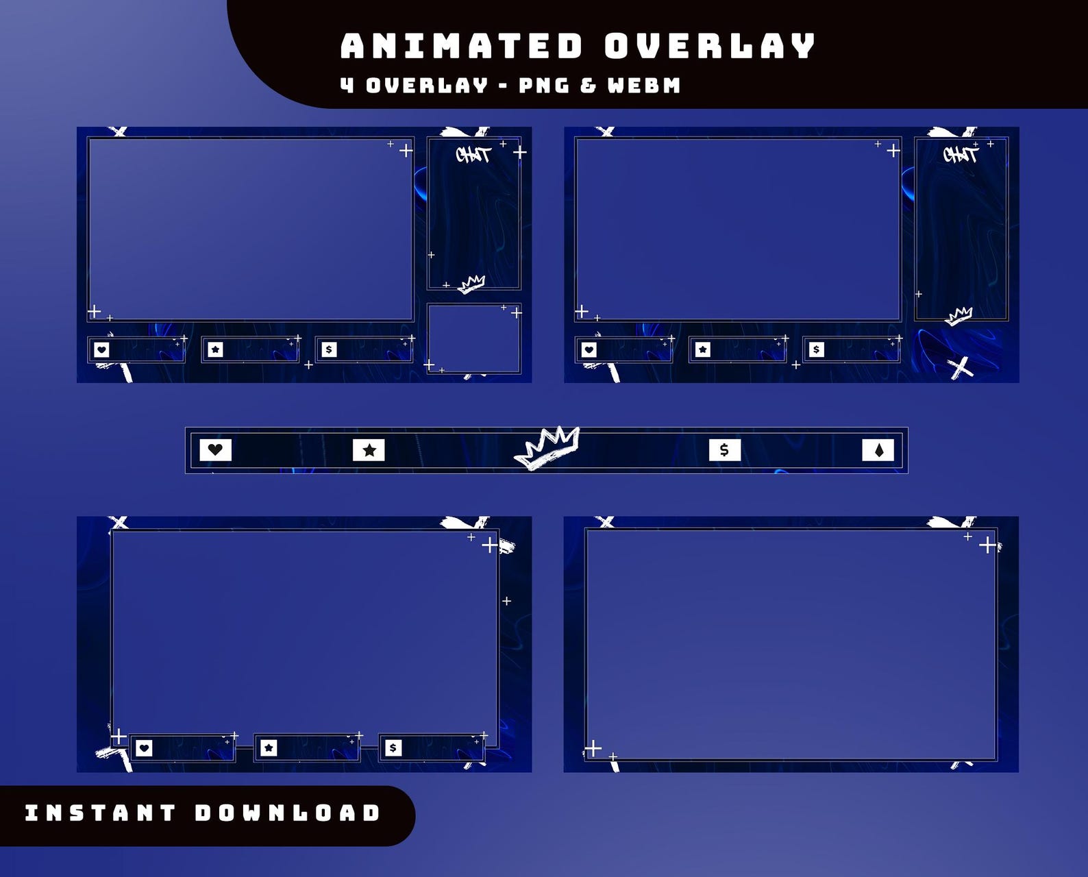 Blue Euphoria Animated Stream Overlay Package, Flow Art Gaming Overlay ...