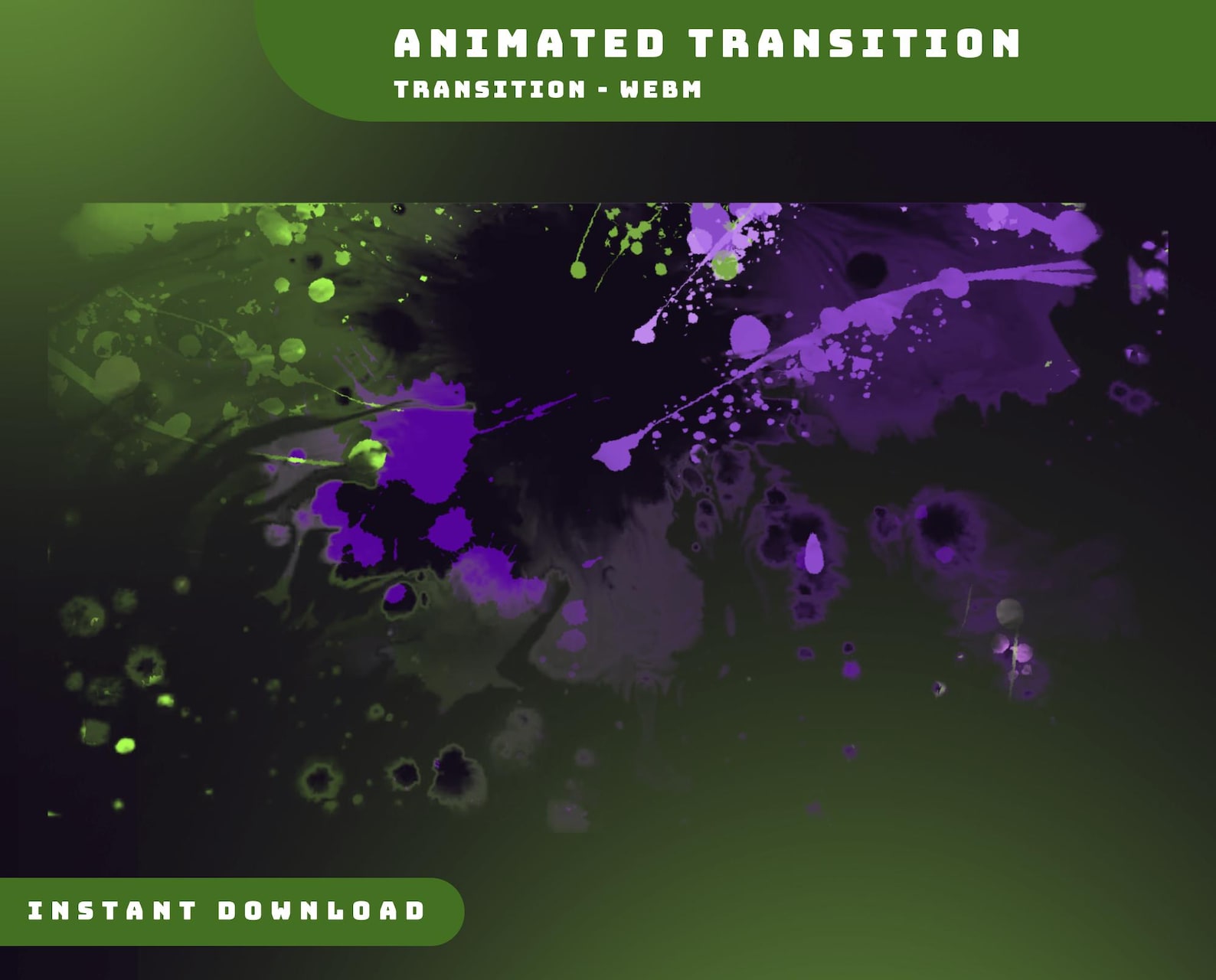 Ink Splatter Animated Stream Overlay Package, Purple and Green Stream ...