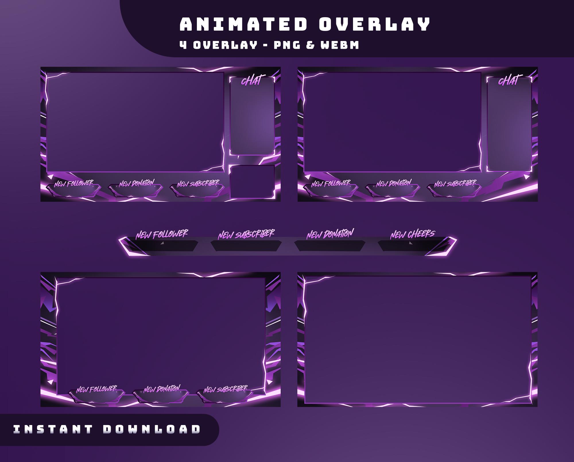 Ultraviolet Burst Animated Stream Overlay Package, Purple Neon Overlay ...