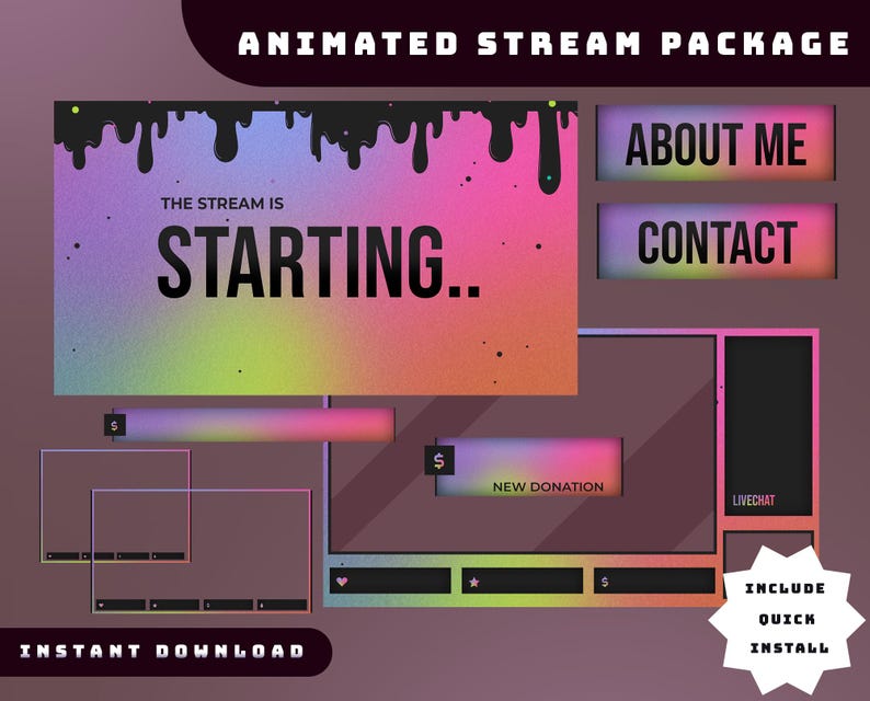 Cosmic Haze Animated Stream Overlay Package, Neon Vaporwave Twitch ...
