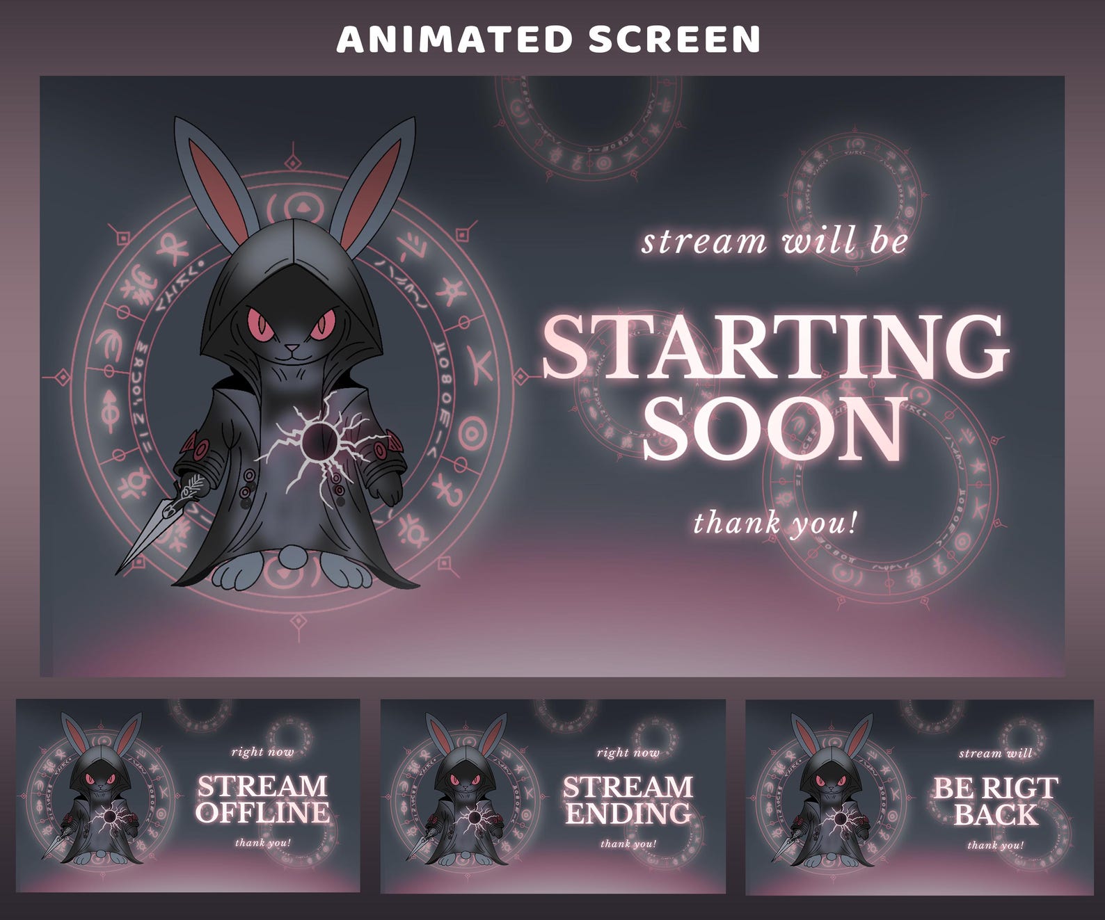 Abyss Bunny Animated Stream Screen Overlay Package, Dark Occult Overlay ...