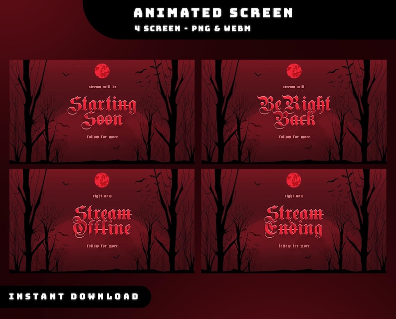Bloodmoon Forest Animated Stream Screen Overlay Package, Horror Stream ...