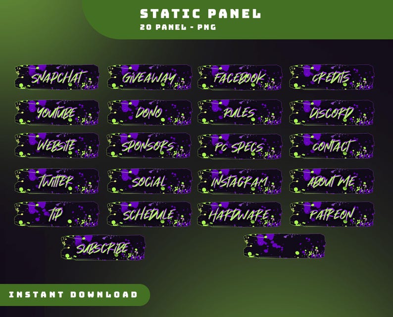 Ink Splatter Animated Stream Overlay Package, Purple and Green Stream ...