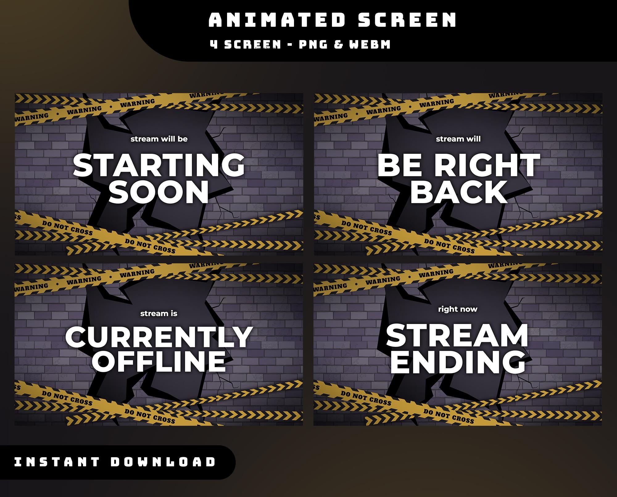 Wall Crash Animated Stream Overlay Package, Do Not Cross Overlay, Dark ...