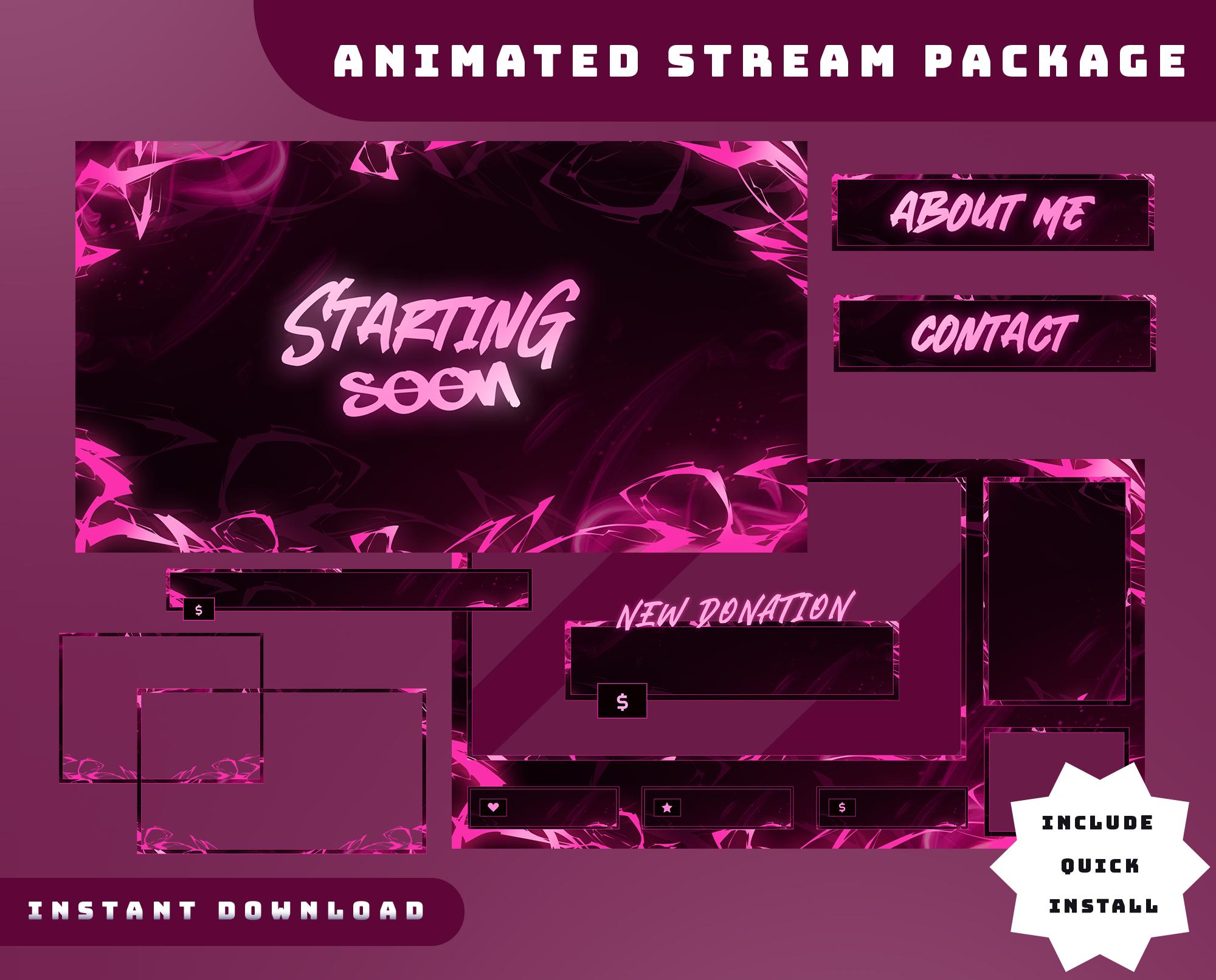 Neon Shards Animated Stream Overlay Package, Neon Pink Stream, Animated ...