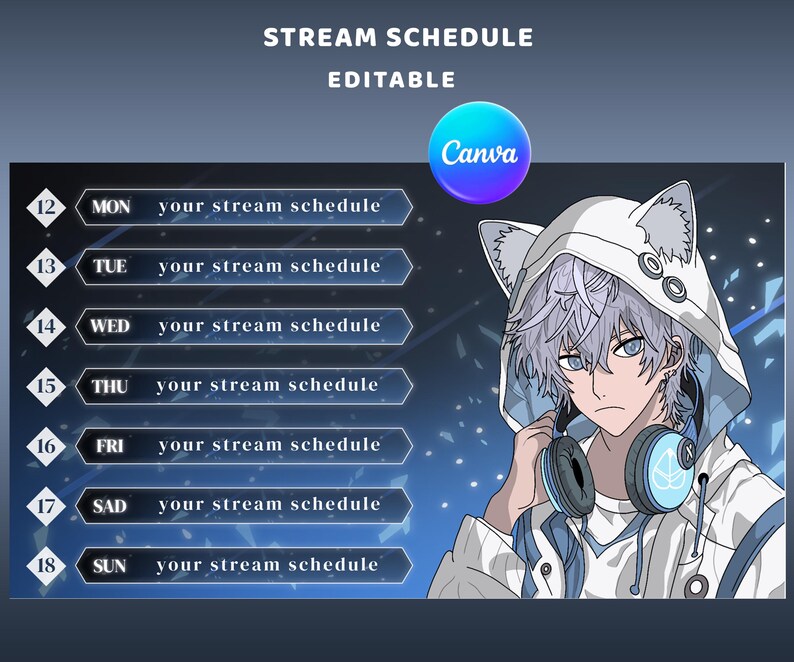 Blue Comet Animated Stream Overlay Package, Tiktok Overlay, Anime Boy ...