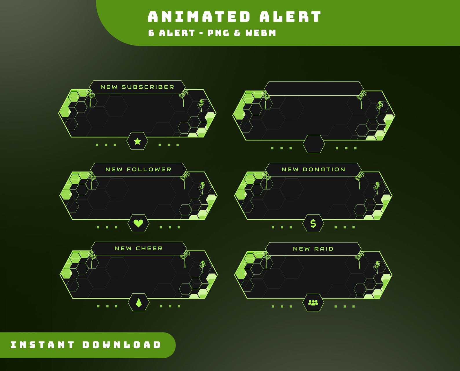 Neon Hexagrid Animated Stream Overlay Package, Green Neon Stream Gaming ...