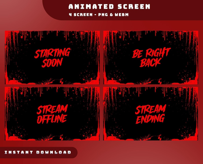 Blood Drip Animated Stream Screen Overlay Package, Red Black Stream ...