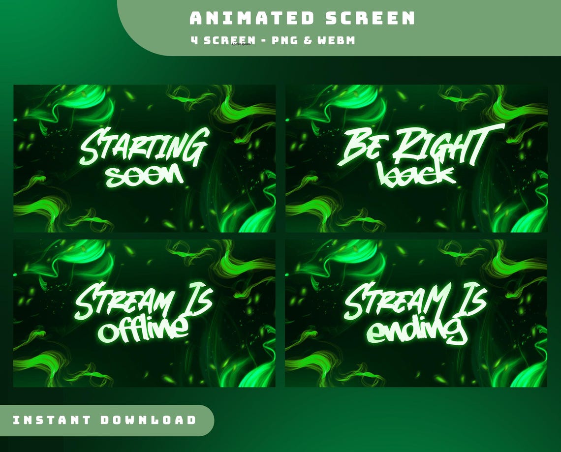 Mystical Green Animated Stream Screen Overlay Package, Green Flames ...