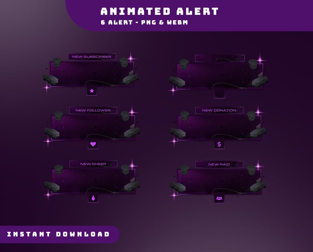 Galaxium Surge Animated Stream Alert Overlay Package, Purple Stream ...