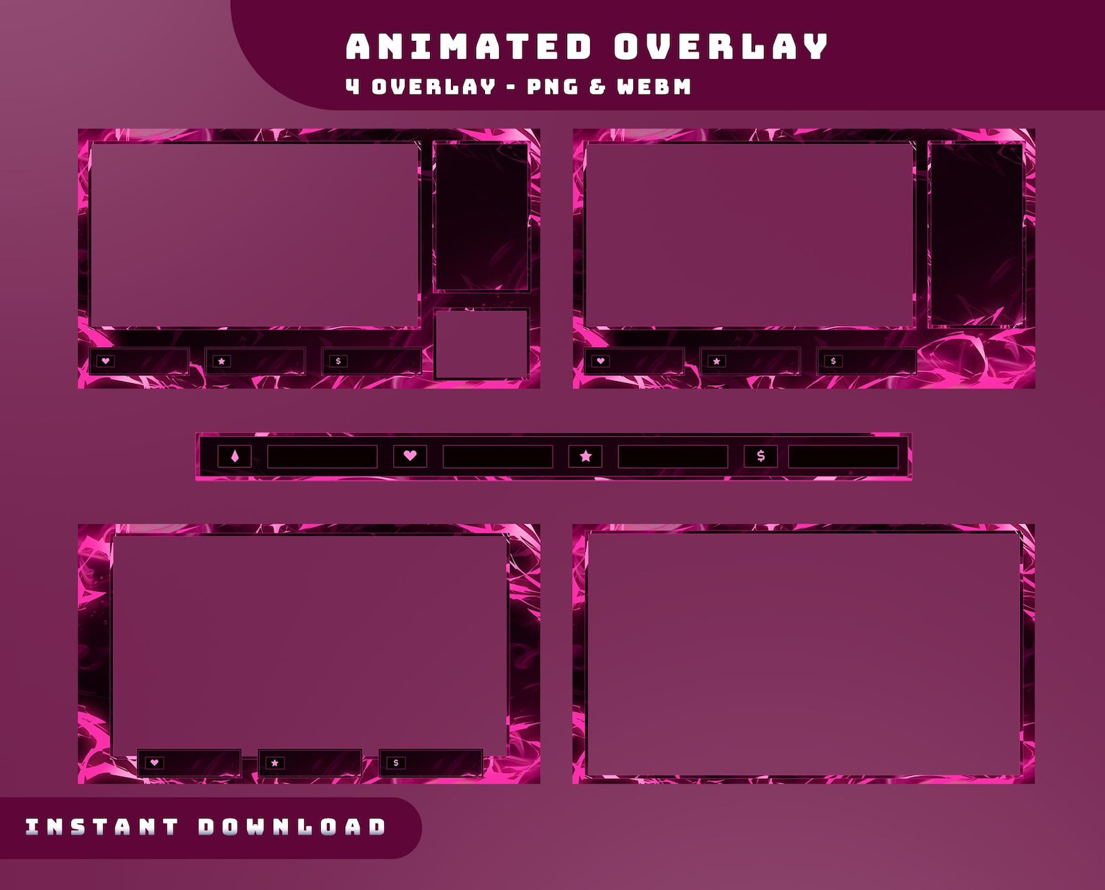 Neon Shards Animated Stream Overlay Package, Neon Pink Stream, Animated ...