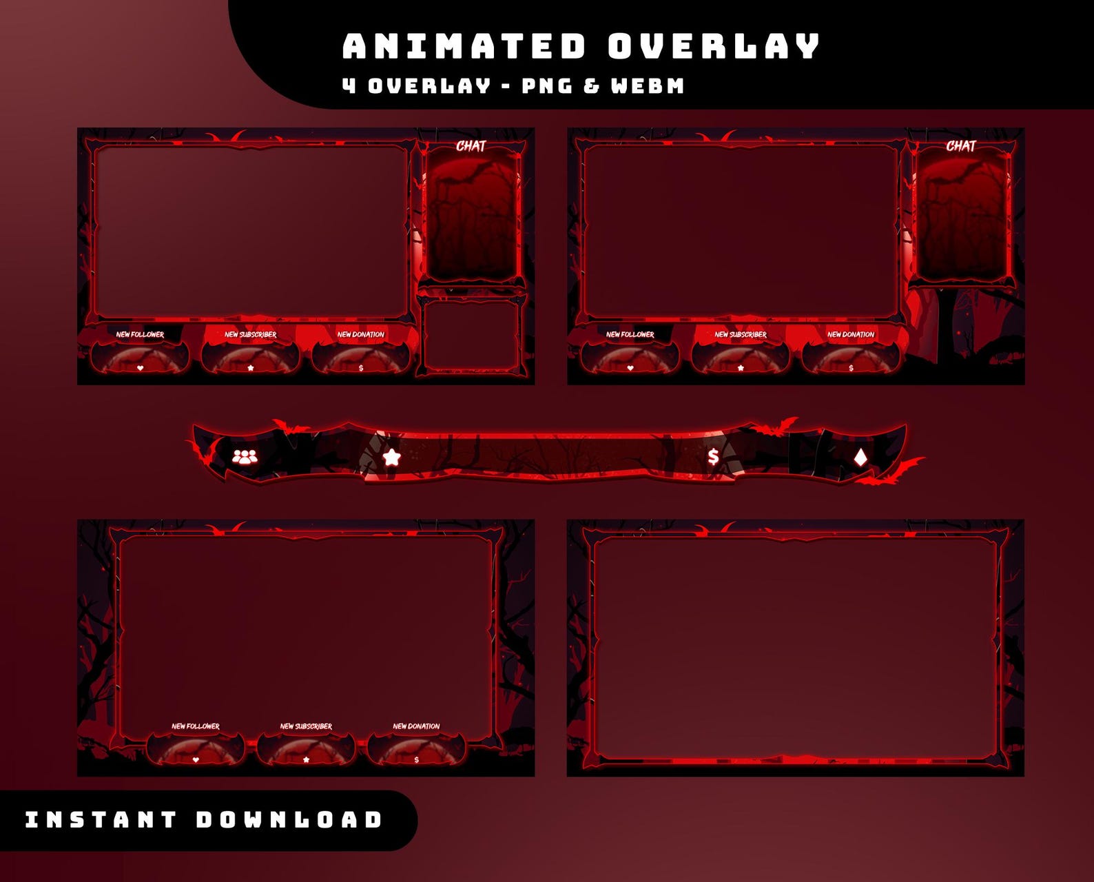 Ghoul Vision Animated Stream Overlay Package, Red Moon Streaming ...