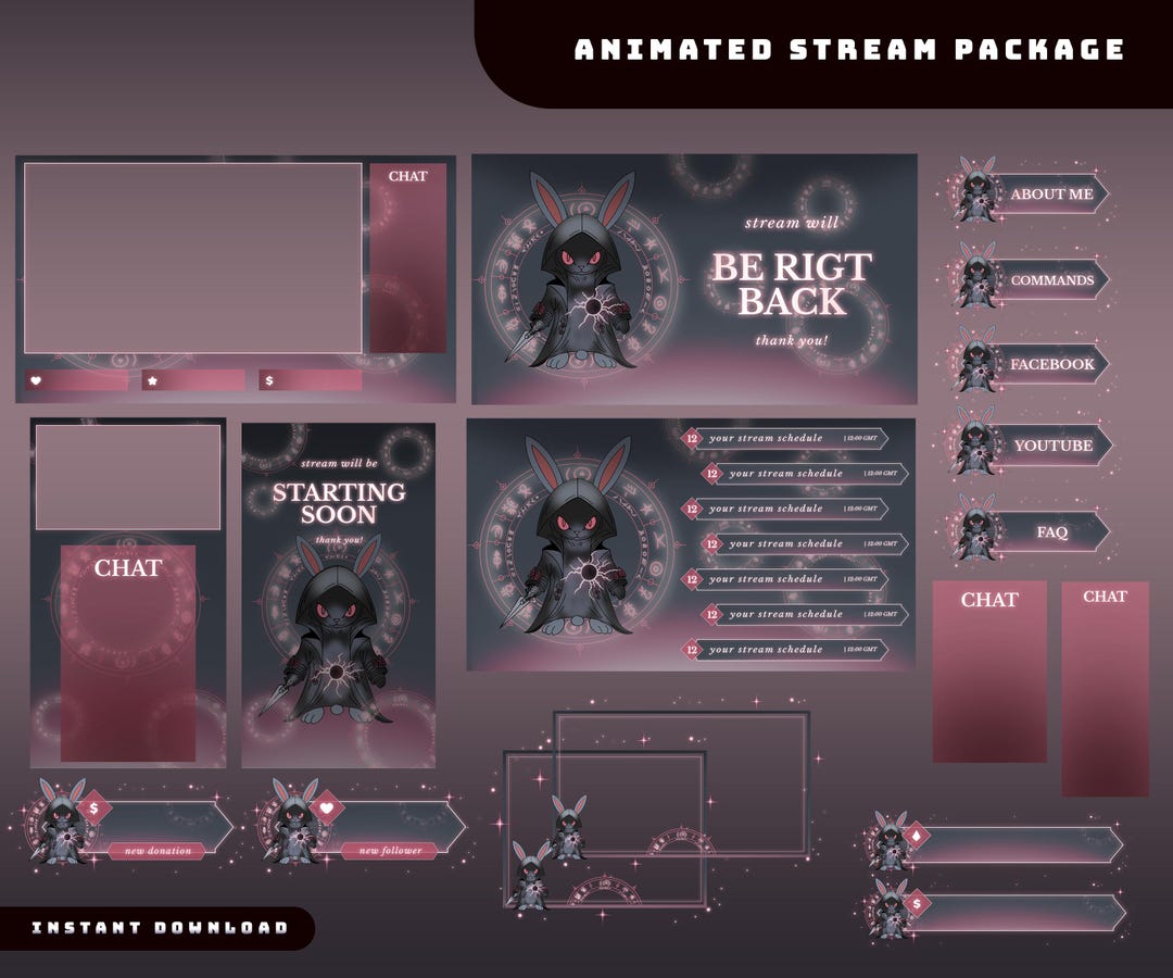 Abyss Bunny Animated Stream Overlay Package, Tiktok Overlay, Schedule ...