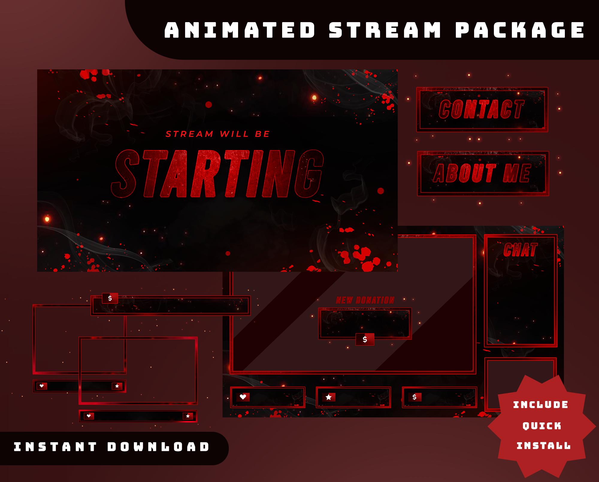 Blood Veil Animated Stream Overlay Package, Crimson Flames Darkness Vtuber Overlay, Shadow ...