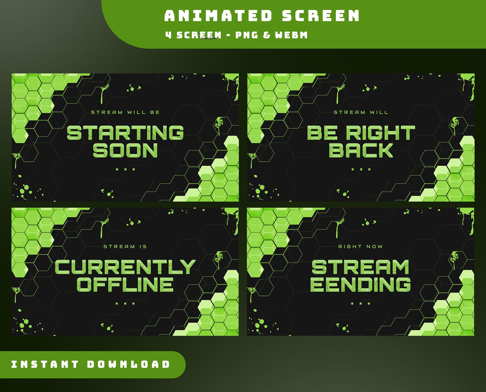 Neon Hexagrid Animated Stream Screen Overlay Package, Green Hexagon ...