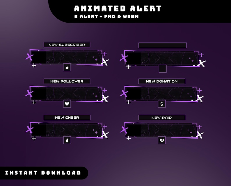 Purple Flux Animated Stream Alert Overlay Package, Purple Twitch ...